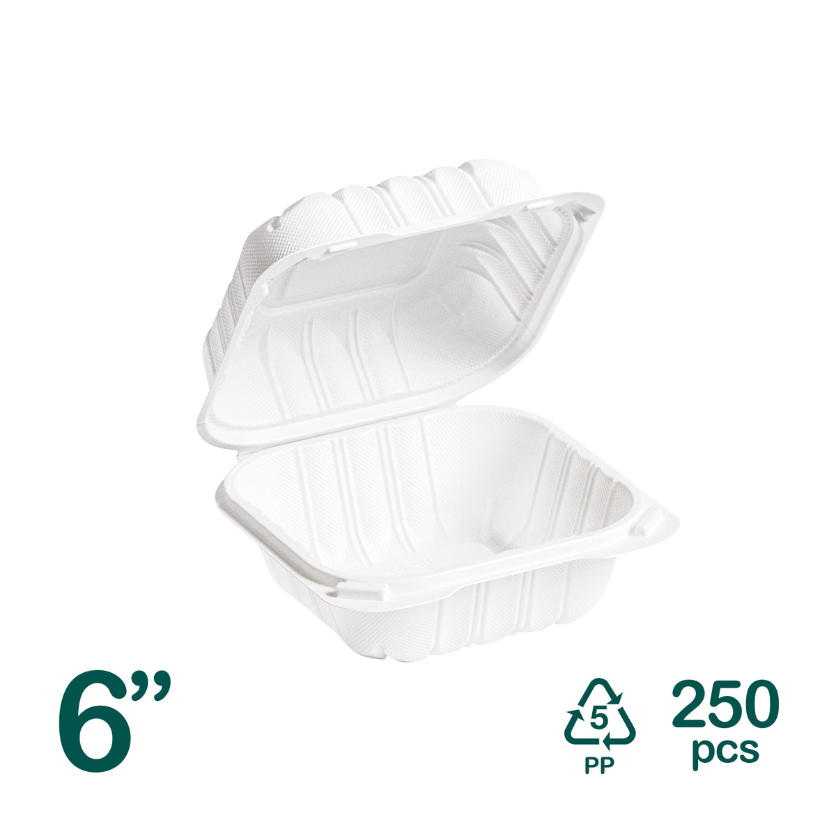 6 inch Plastic MFPP Hinged Clamshell Containers, 250 pcs – pakpakgo